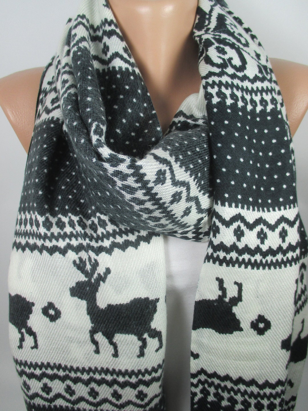 Nordic Scarf Shawl Deer Scarf Snowflake Scarf Unique Gift for Women ...