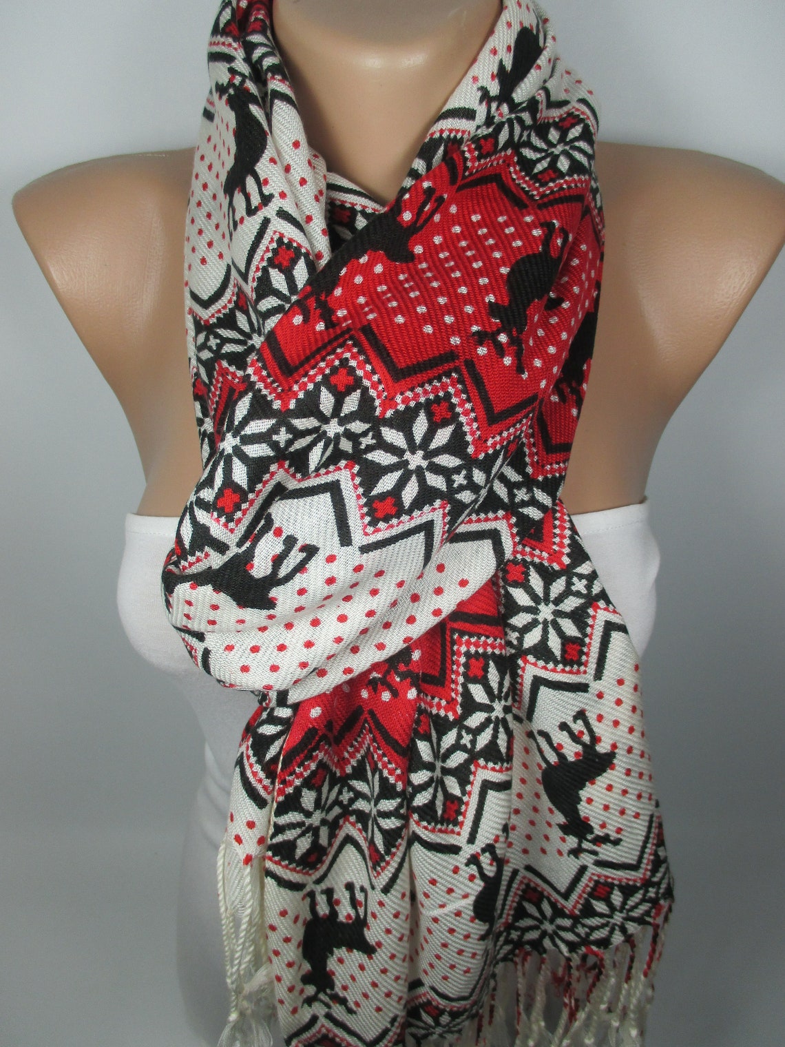 Nordic Scarf Shawl Deer Scarf Snowflake Scarf Unique Gift for Women ...