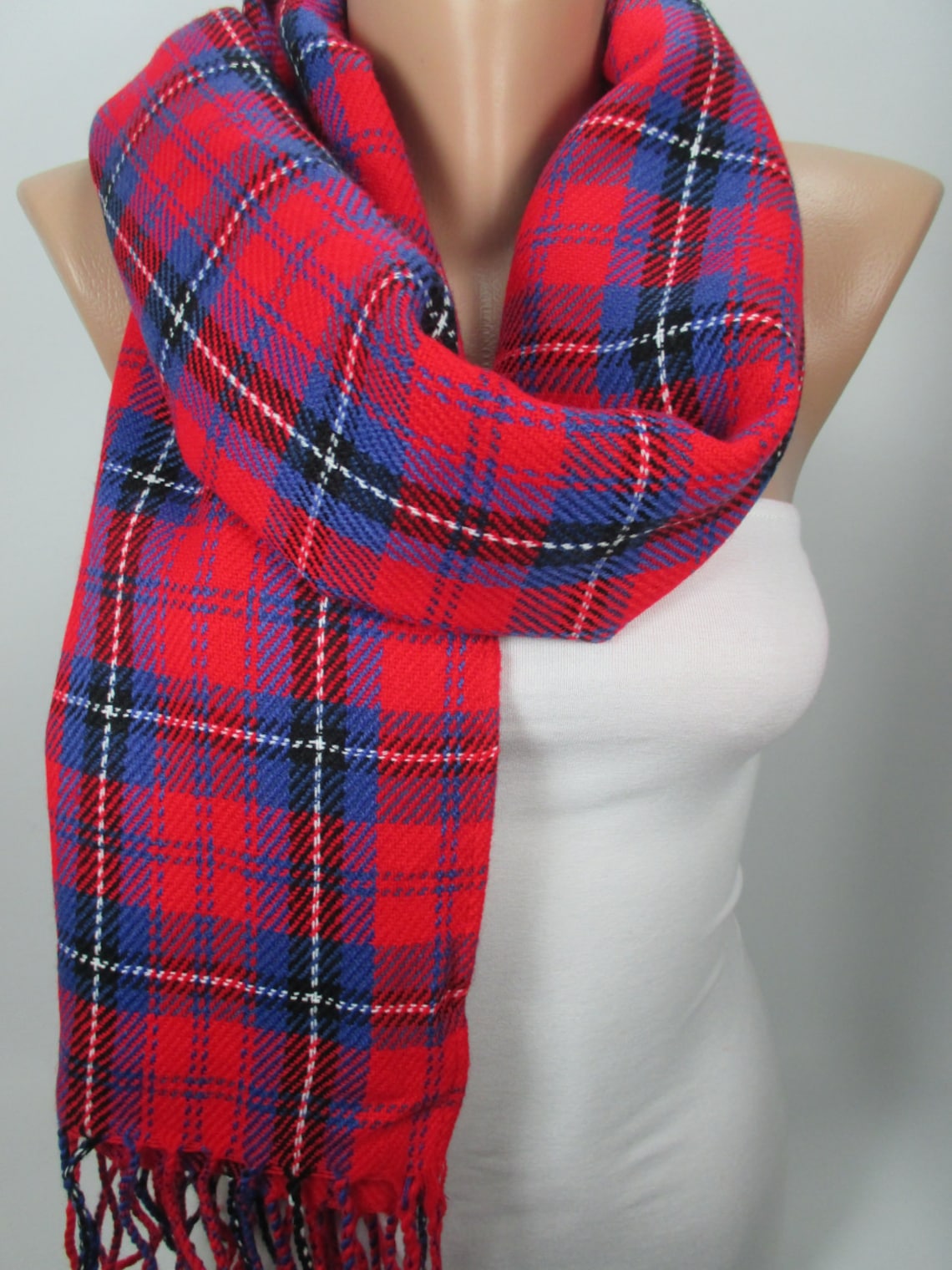 Red Plaid Scarf Unique Gift for Women Cozy Winter Scarf Women - Etsy