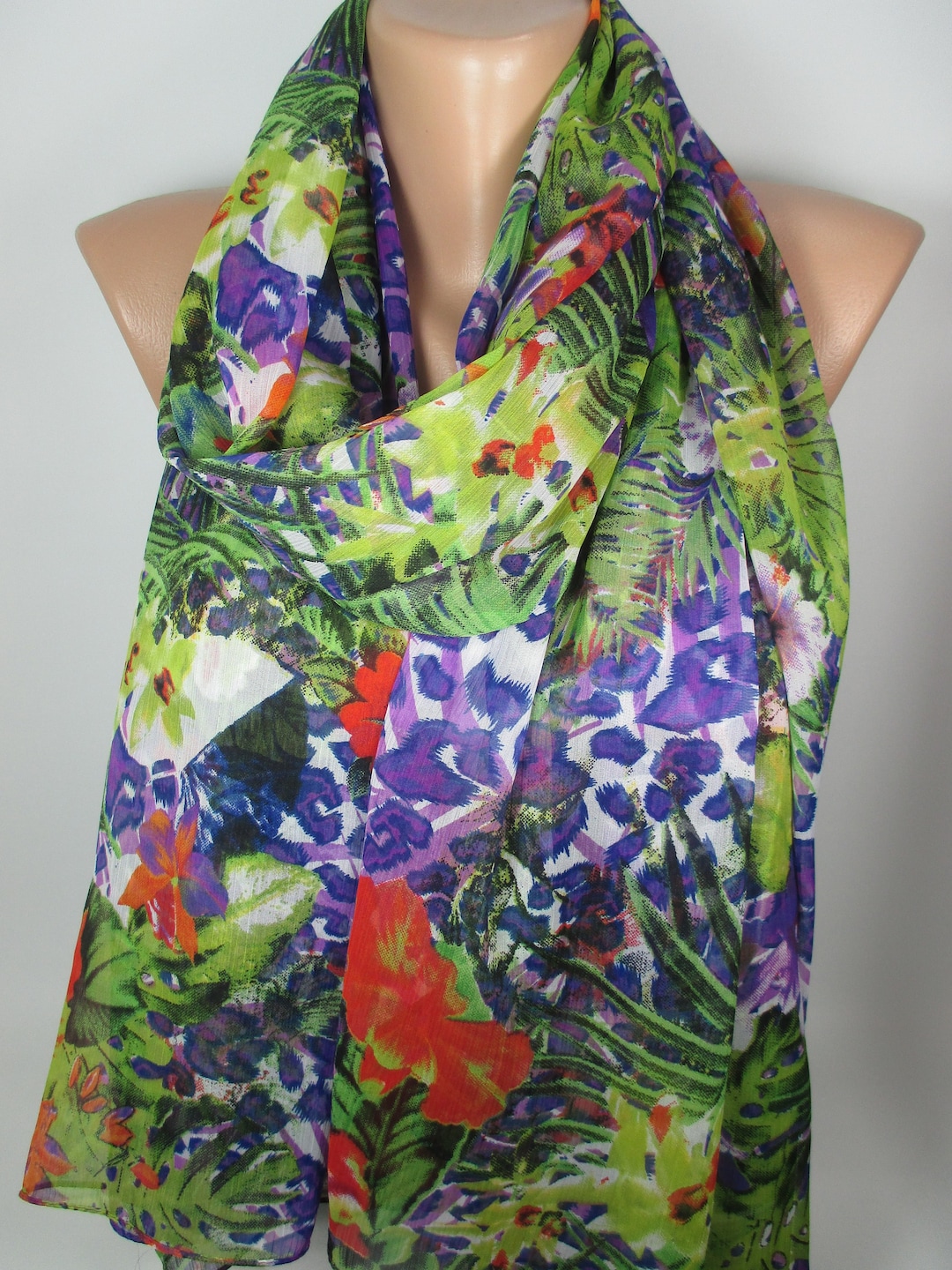 Floral Scarf Flower Plant Scarf Gardenery Scarf Oversized Scarf Pareo ...