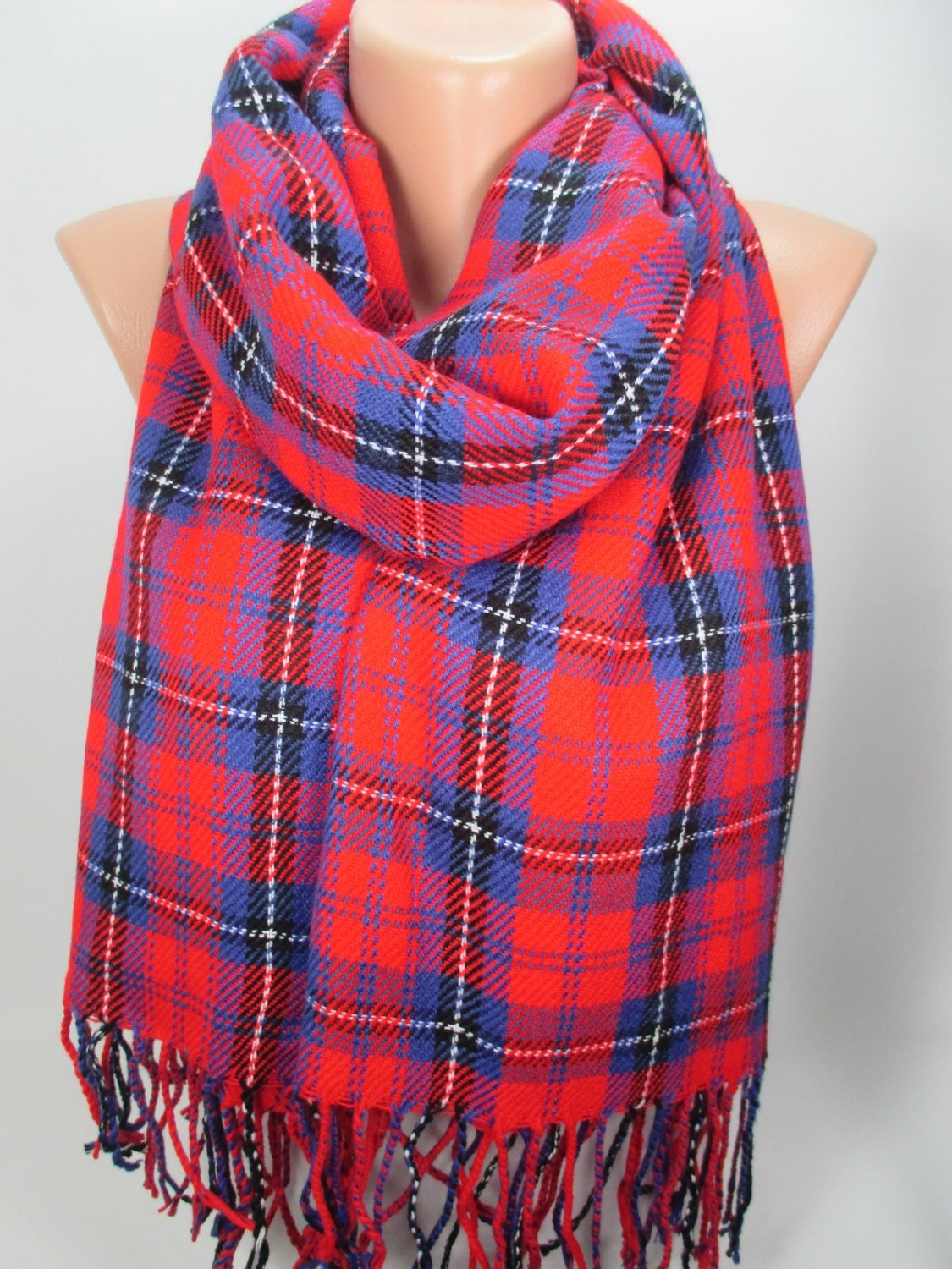 Red Plaid Scarf Unique Gift for Women Cozy Winter Scarf Women - Etsy