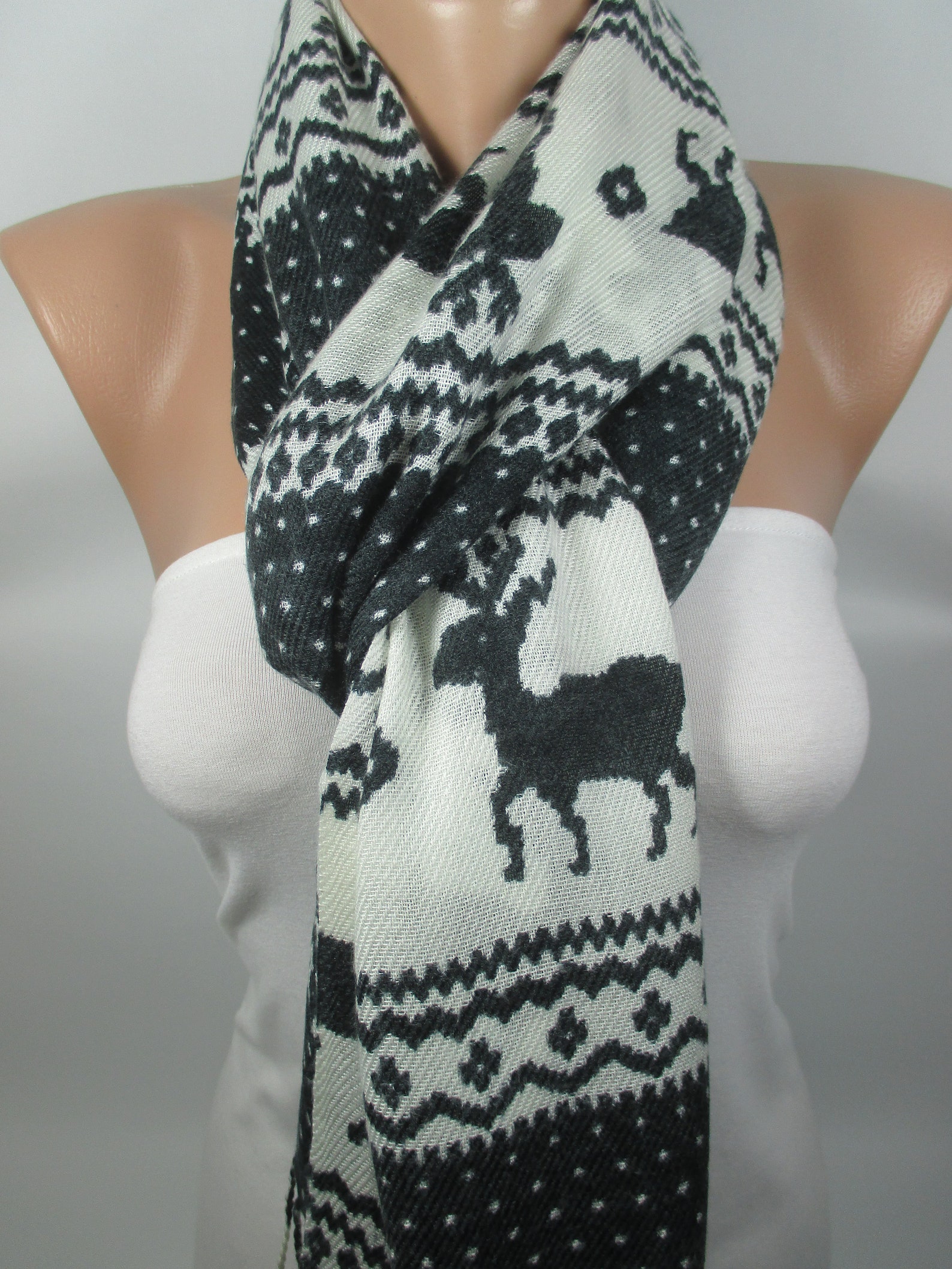 Nordic Scarf Shawl Deer Scarf Snowflake Scarf Unique Gift for Women ...