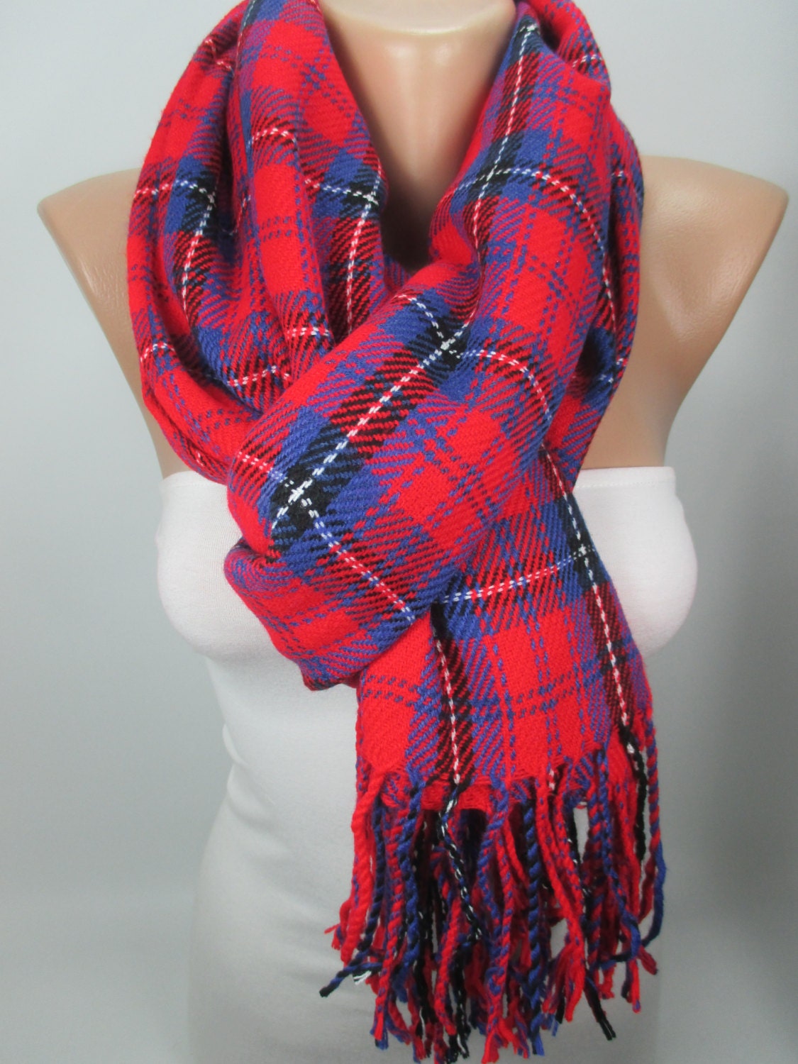 Red Plaid Scarf Unique Gift for Women Cozy Winter Scarf Women - Etsy