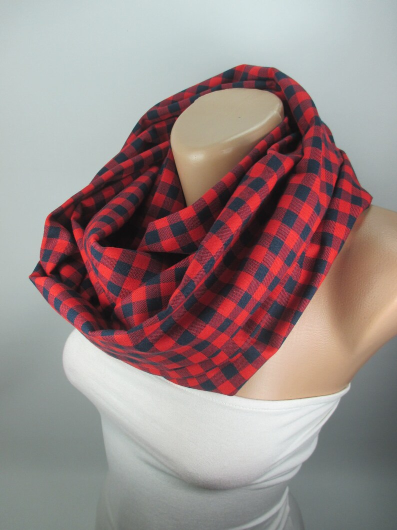 Red Plaid Infinity Scarf Unique Gift for Women Winter Accessories ...