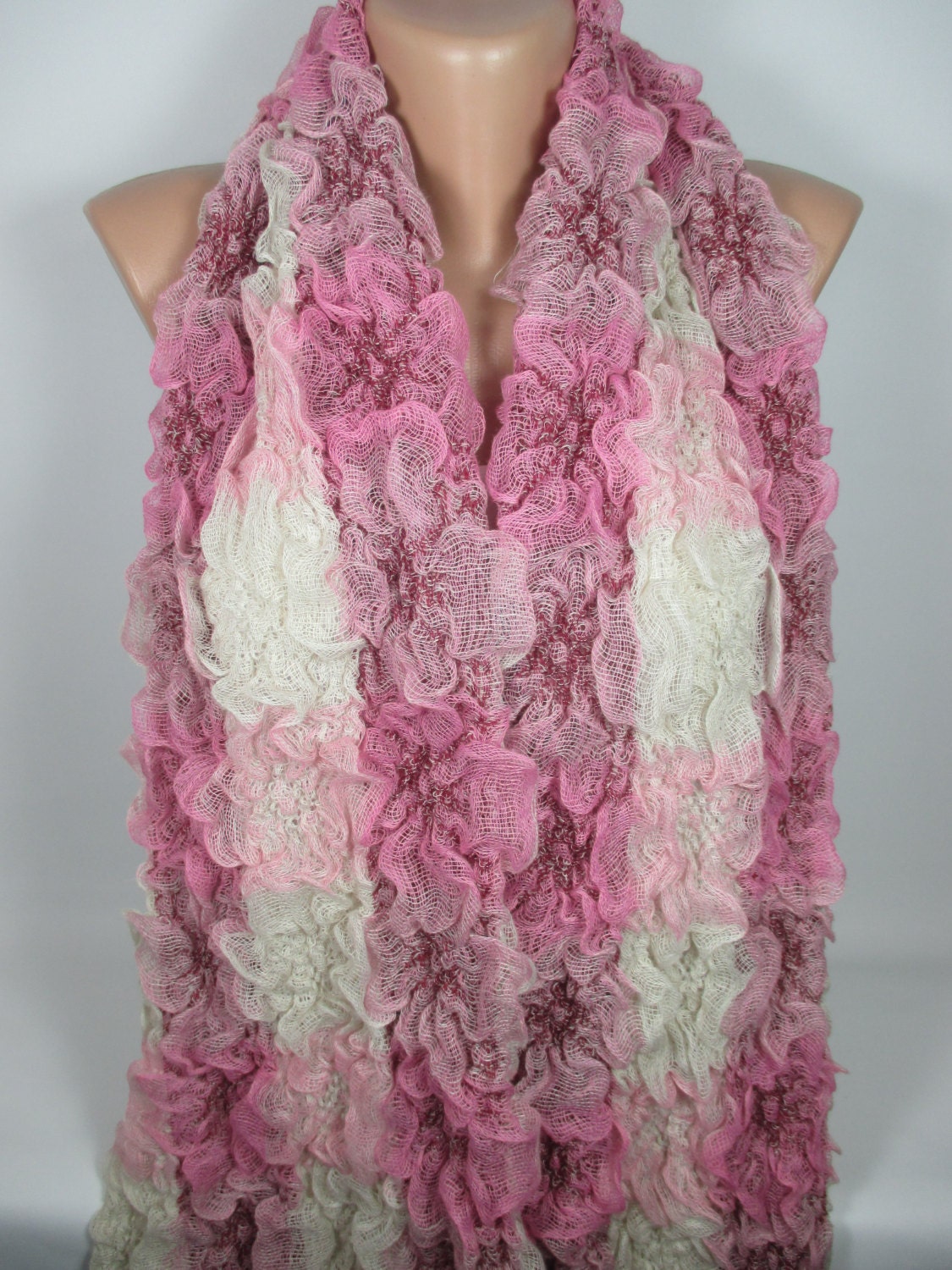 Pink Cream Ruffle Scarf Unique Gift for Women Fall Winter - Etsy