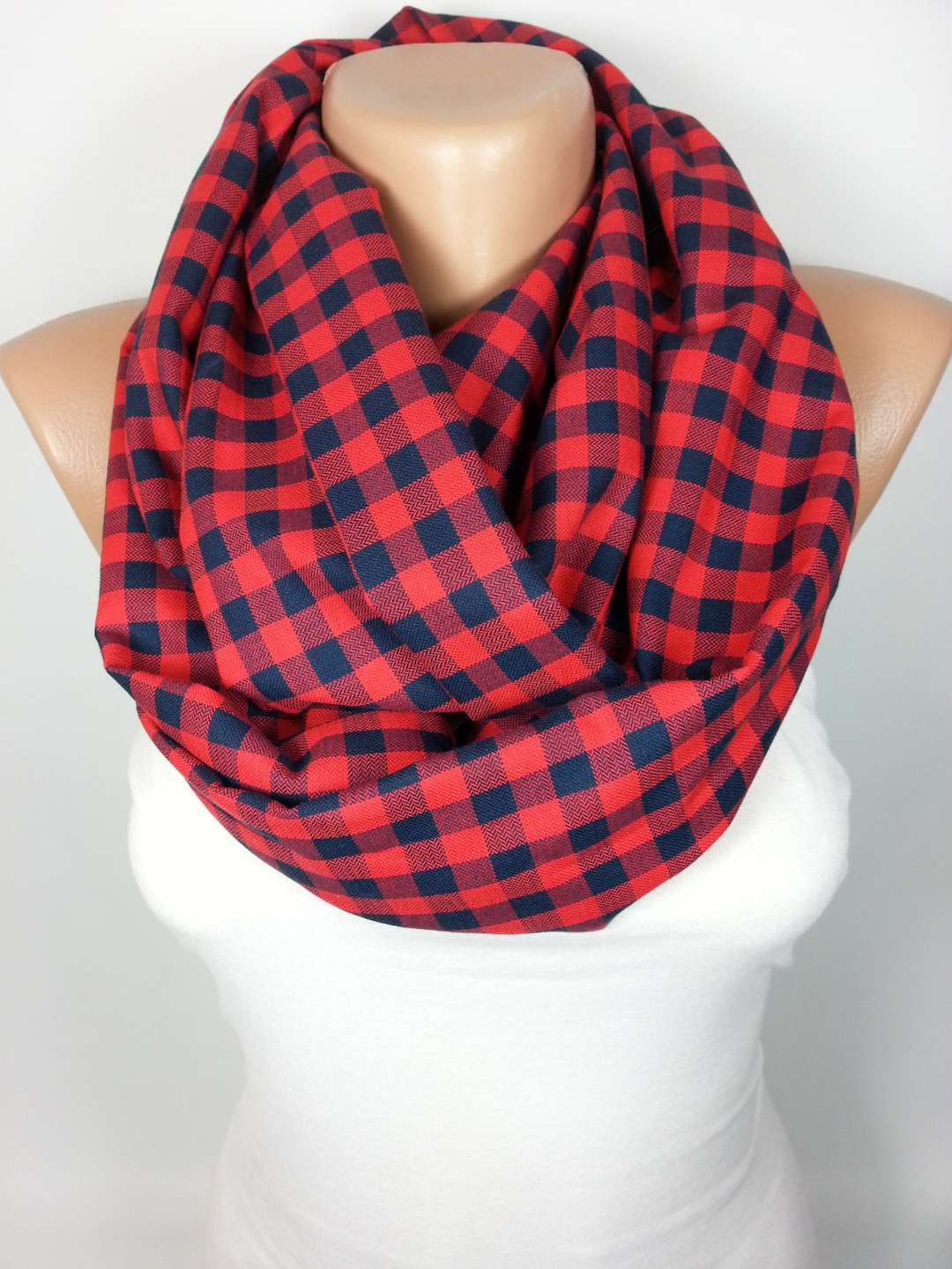 Red Plaid Infinity Scarf Unique Gift for Women Winter Accessories ...