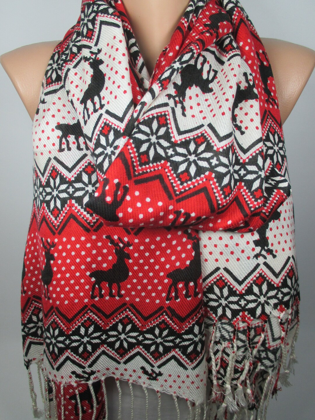 Nordic Scarf Shawl Deer Scarf Snowflake Scarf Unique Gift for Women ...