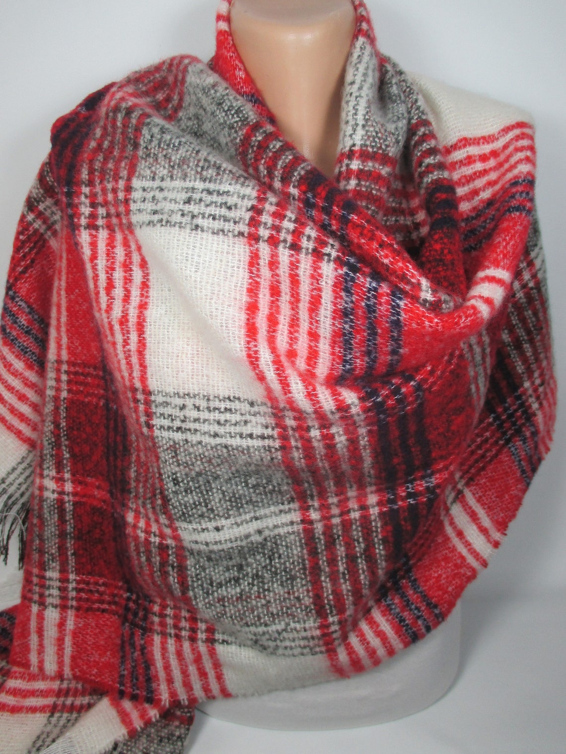 Red Plaid Blanket Scarf Unique Gift for Women Winter - Etsy