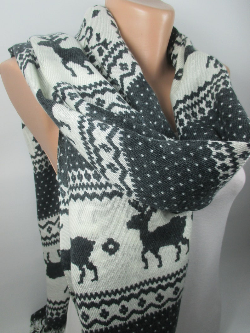 Nordic Scarf Shawl Deer Scarf Snowflake Scarf Unique Gift for Women ...