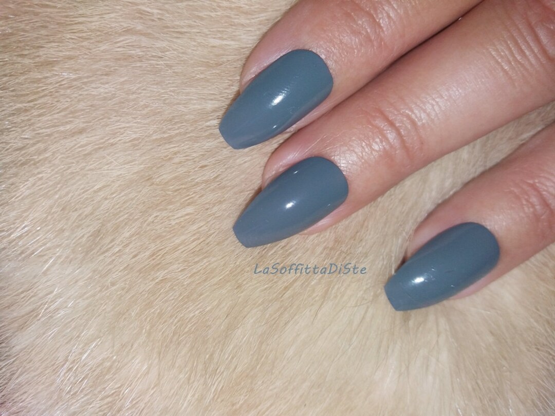 Gray Fake Nails Coffin Grey Nails Fashion - Etsy