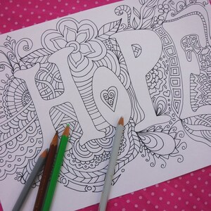 Kids Adult Coloring Book Page Hope Instant Download - Etsy