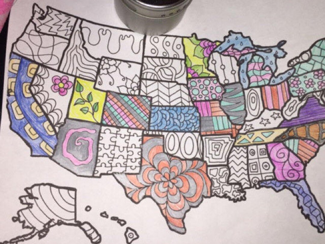 Coloring Map Usa United States America Book Planner Journal Kids Adults ...