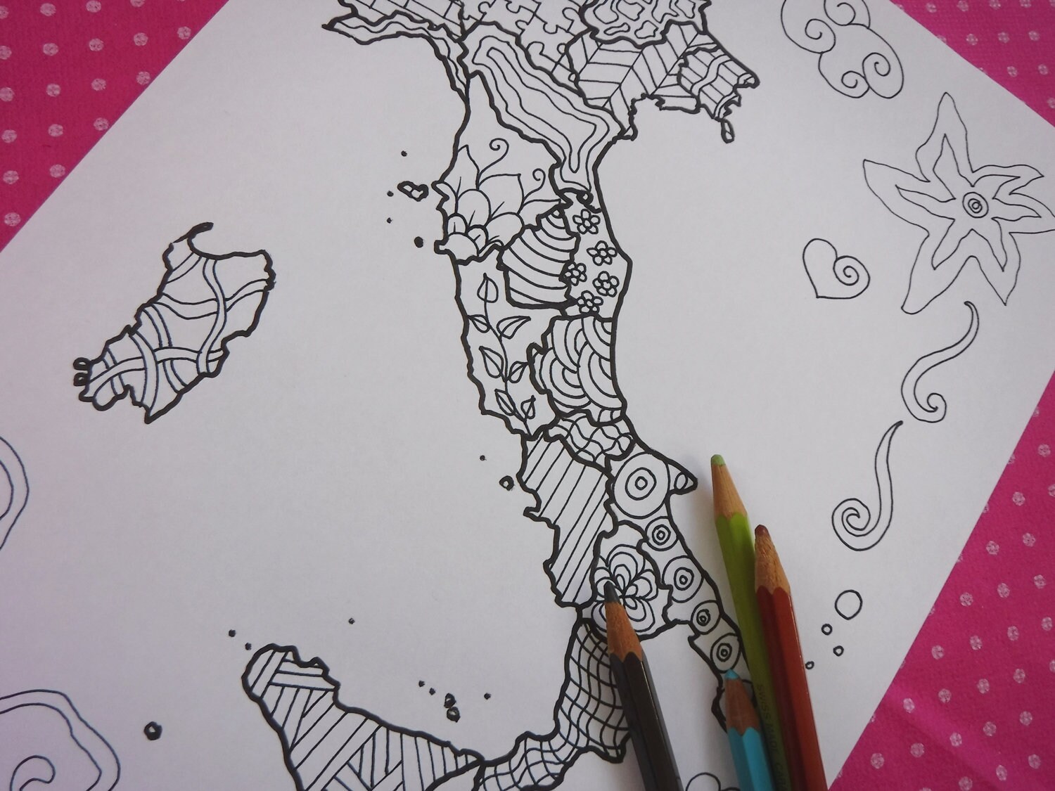 Cartina italia da colorare per adulti zen meditazione stampare | Etsy