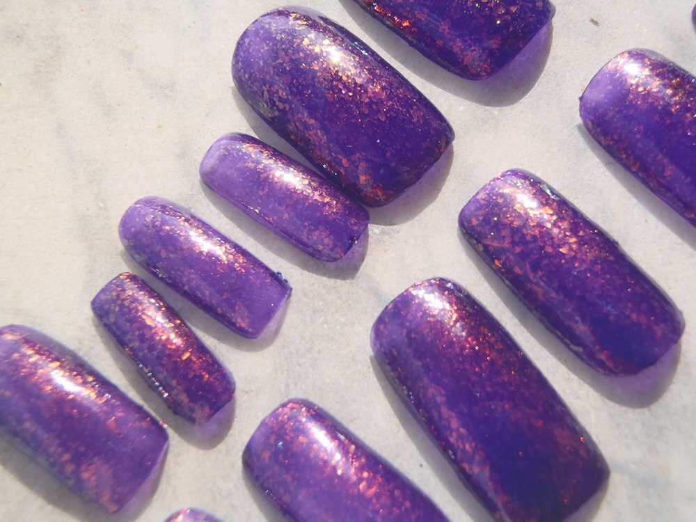 Purple False Nails Glitter Indigo Nail Art Fake Nails - Etsy