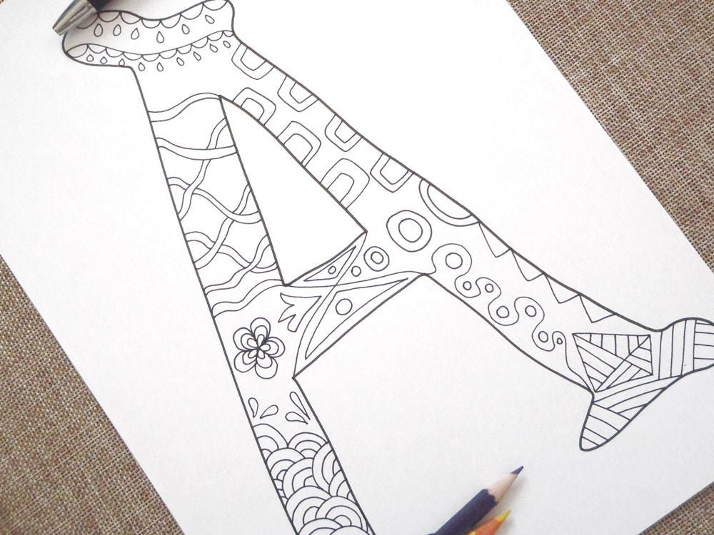 Lettera a da colorare adulti bambini alfabeto lettere zen | Etsy