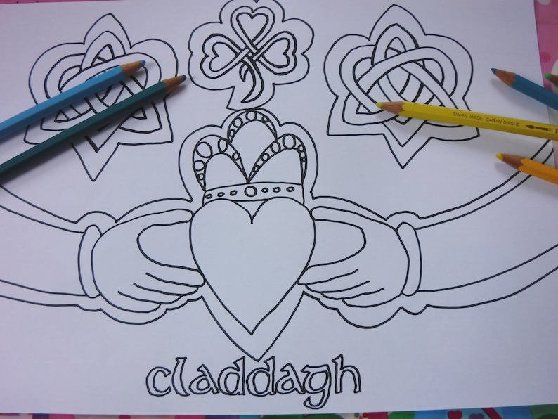 Claddagh coloring valentines day card love gift engagement | Etsy