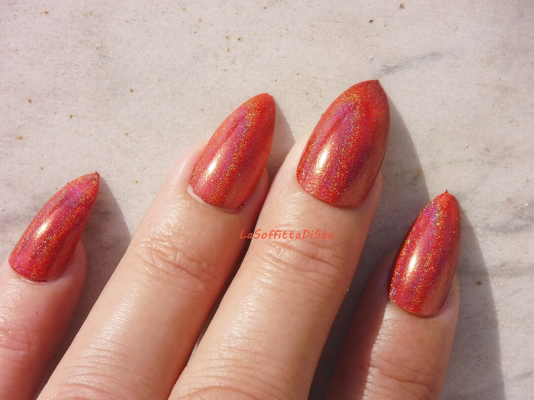 Stick on Nails Holographic Press on Stiletto Red - Etsy