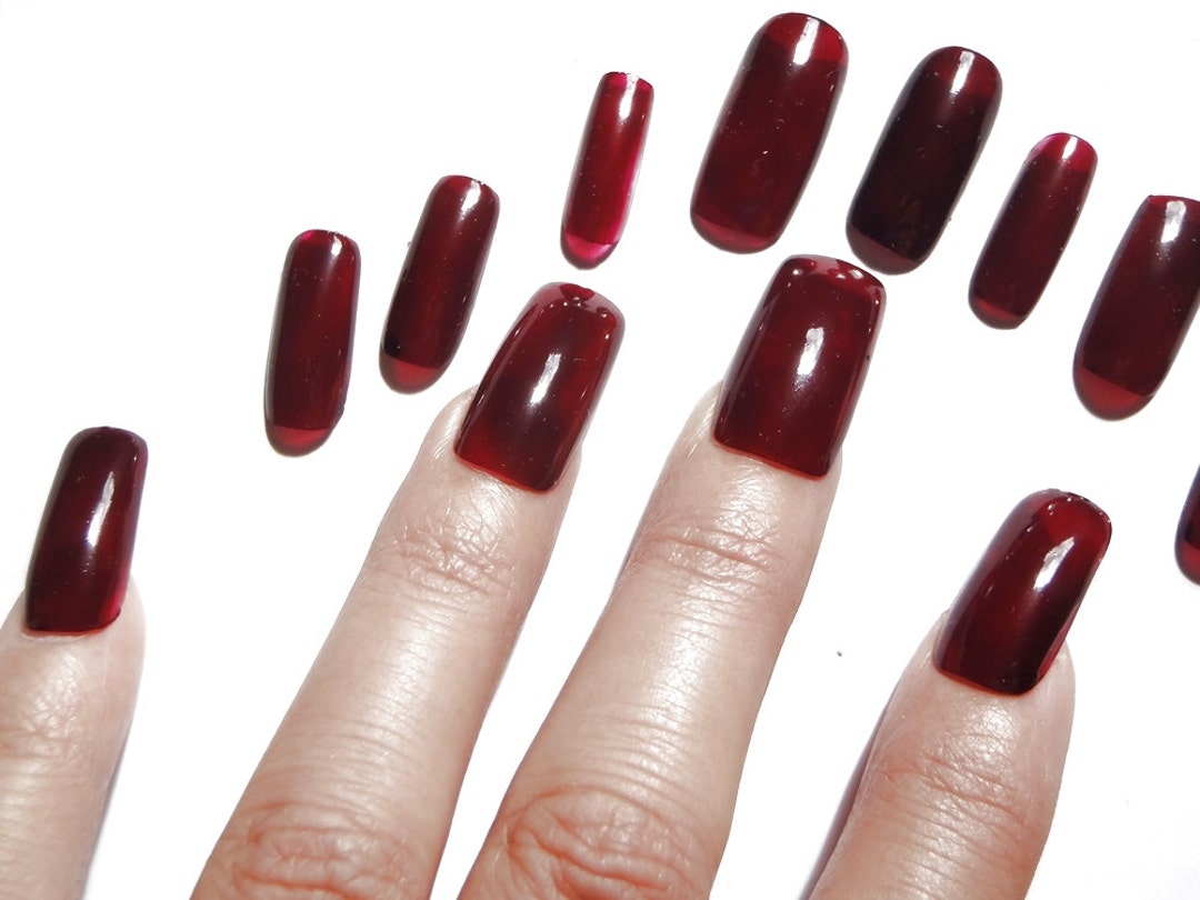 Ongles rouges faux bordeaux ongles squoval art art artificiel - Etsy France