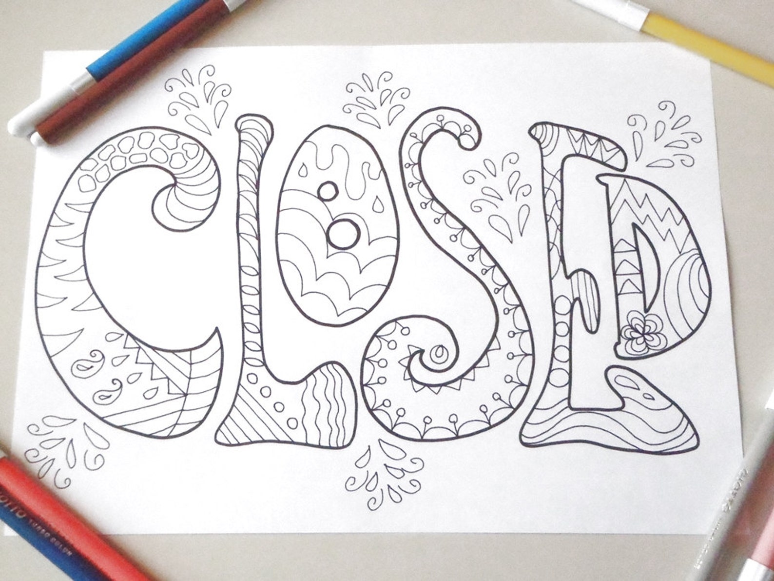 Open Closed Signs Shop Store Office Adult Coloring Colouring | Etsy