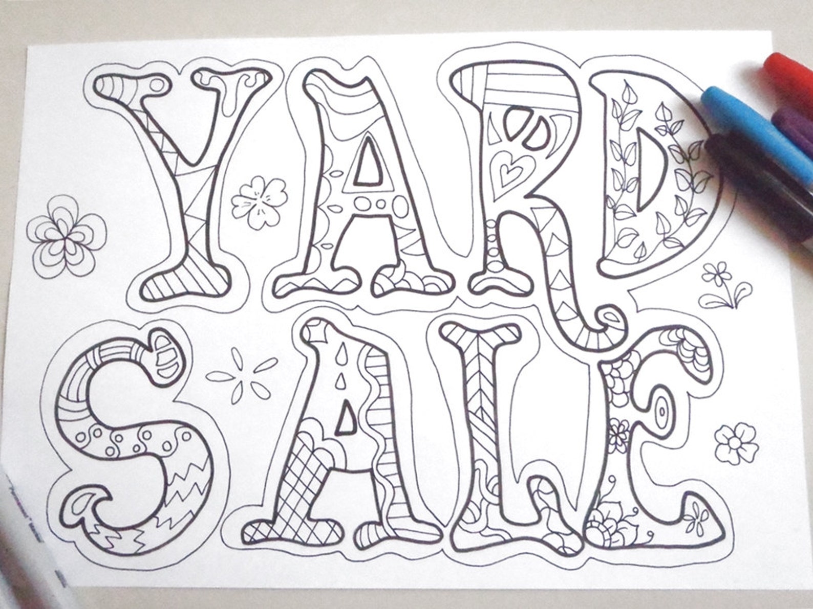 Yard sale sign adult coloring garage sale moving sale board | Etsy