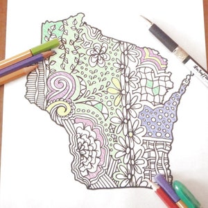 State of Wisconsin Instant DOWNLOAD Doodle Colouring Map Kids Adult ...