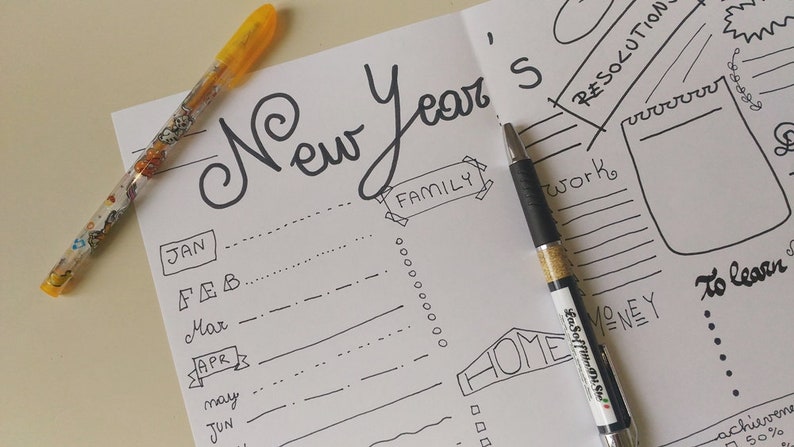 New year's resolutions bullet journal printable bujo | Etsy
