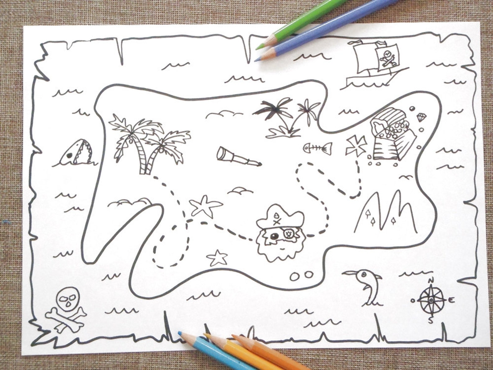 Pirate Map Coloring Treasure Printable Colouring Kids Buccaneers ...