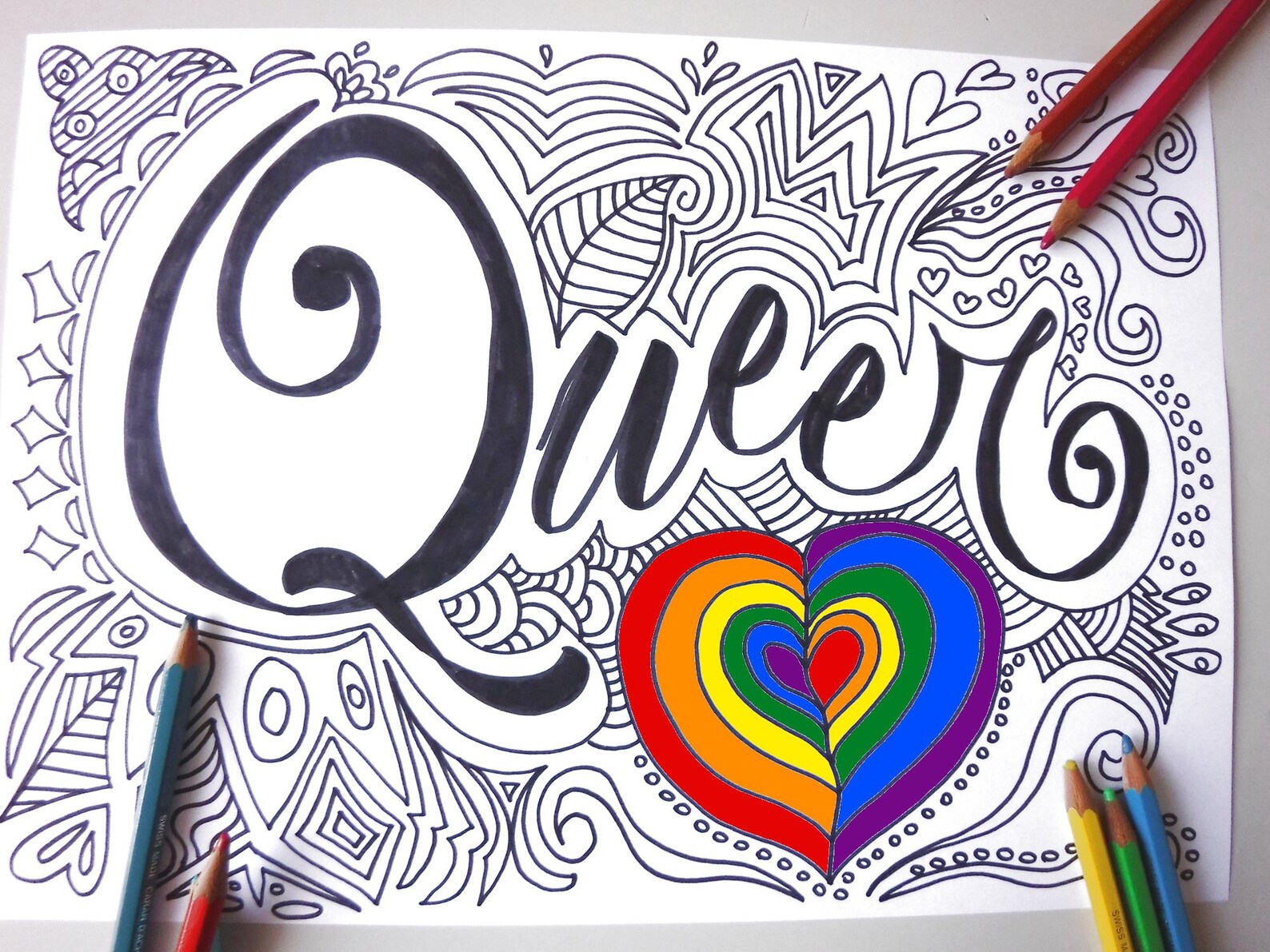 Queer coloring page printable gay lgbt lgbtq lesbian | Etsy