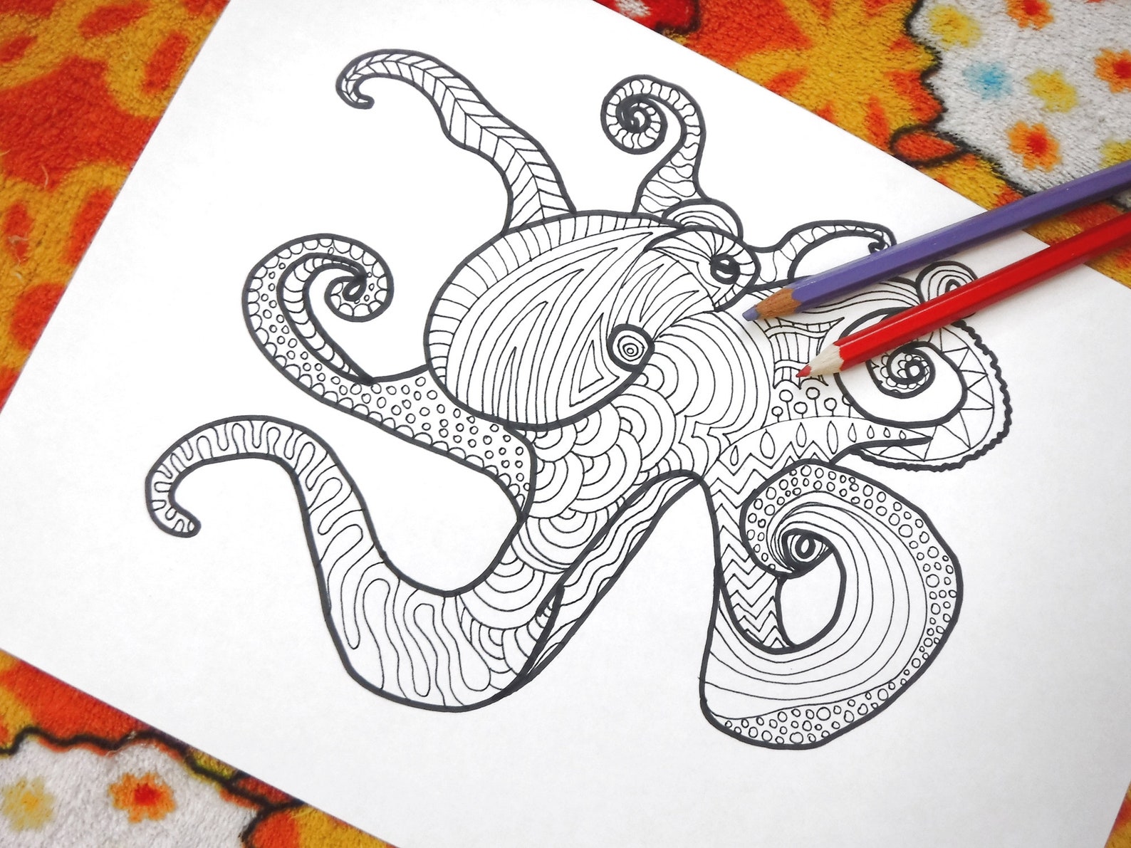 Octopus Coloring Page Printable Adults Colouring | Etsy