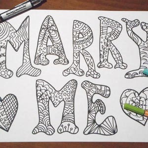Marry Me Coloring Card Wedding Proposal Groom Bride Scrapbook Colouring ...