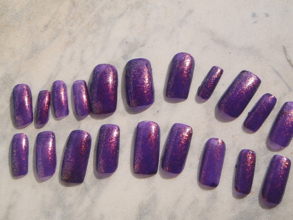 Purple False Nails Glitter Indigo Nail Art Fake Nails - Etsy