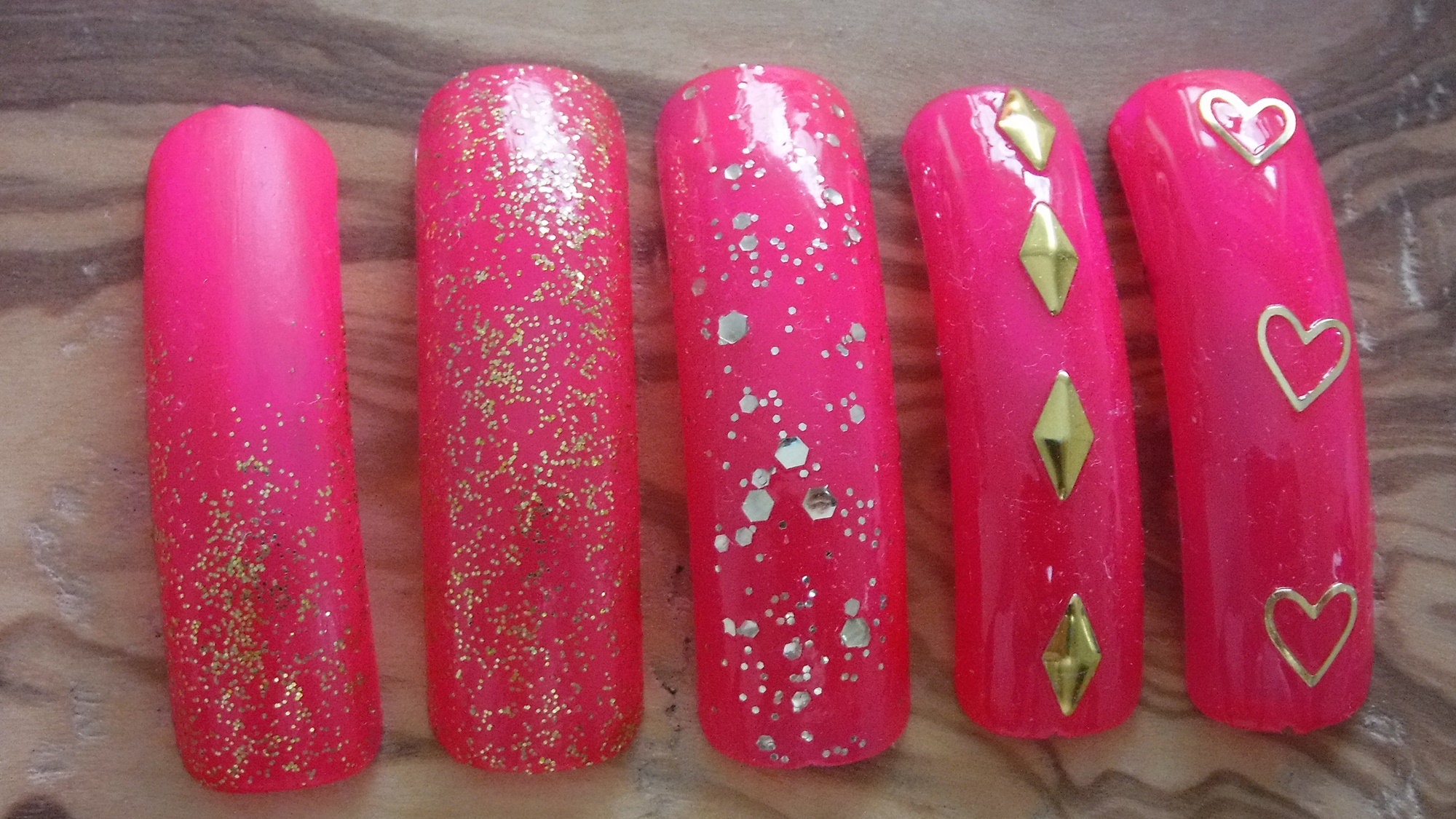 Sparkly curve long fake nails hot pink drag queen costume | Etsy