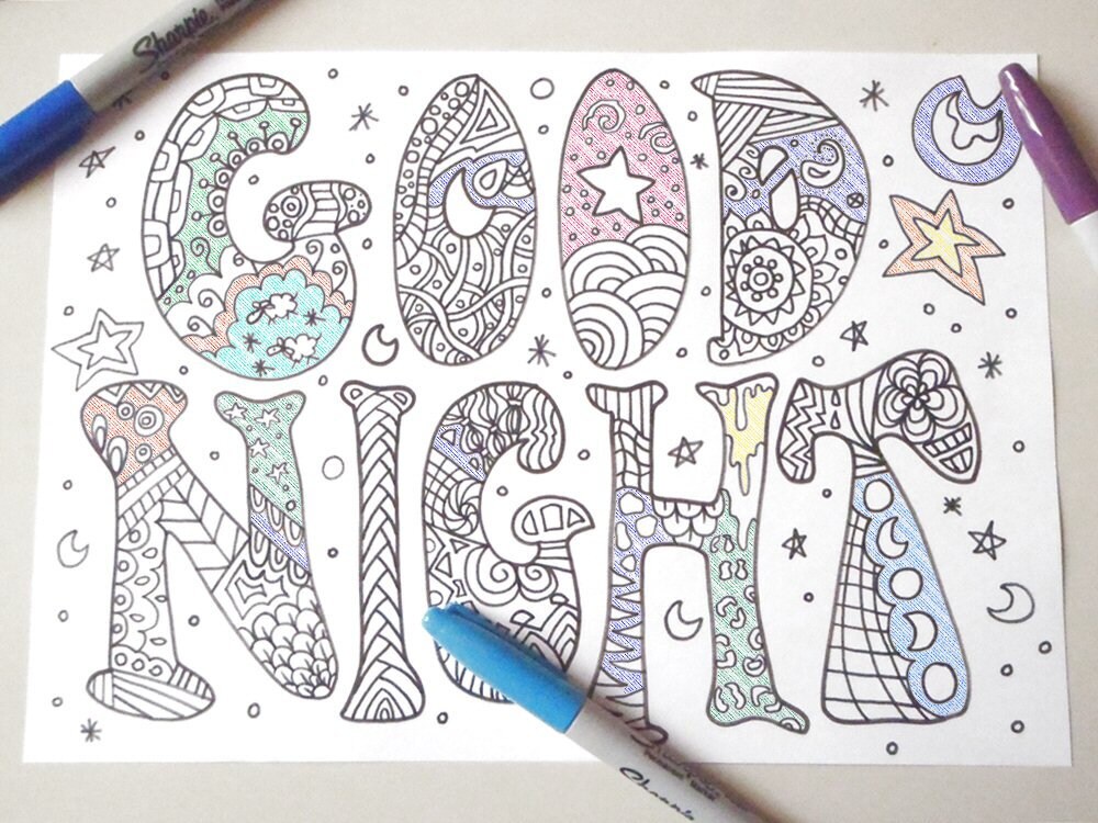 Goodnight Coloring Book Page Kids Good Night Insomnia Therapy - Etsy UK