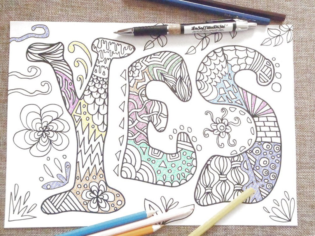 Yes Kids Adult Coloring Book Page Instant Download School Meditation ...