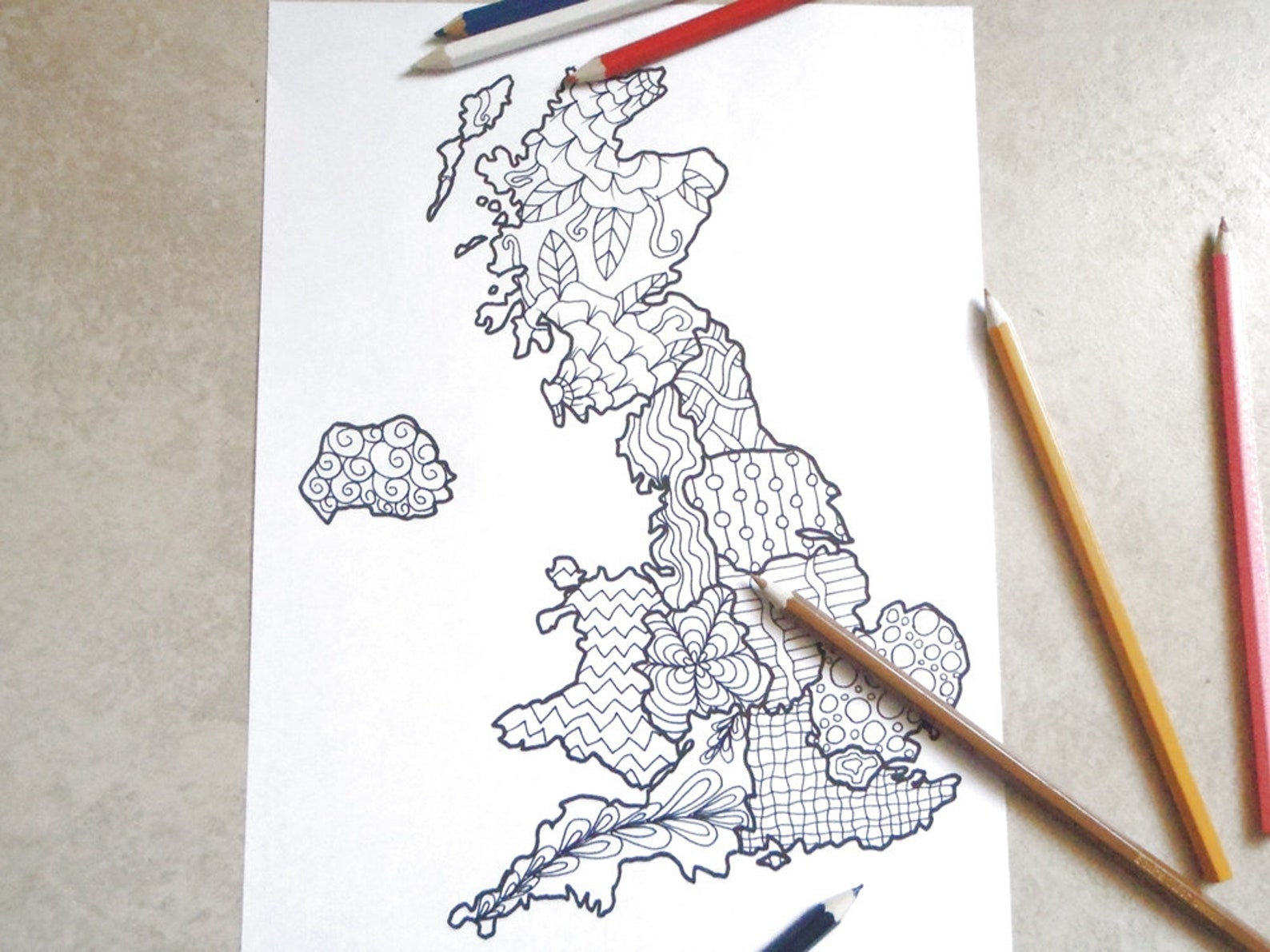 Uk Map Adult Coloring United Kingdom Great Britain Scotland - Etsy