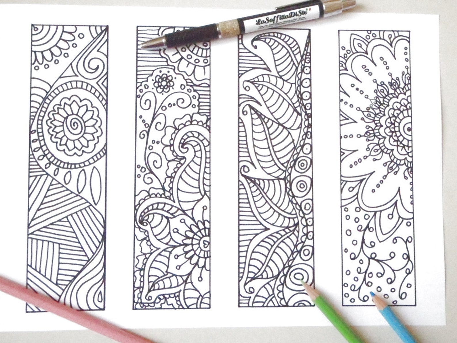 Bookmark Doodle Henna Coloring Tattoo Page Markers Printable | Etsy