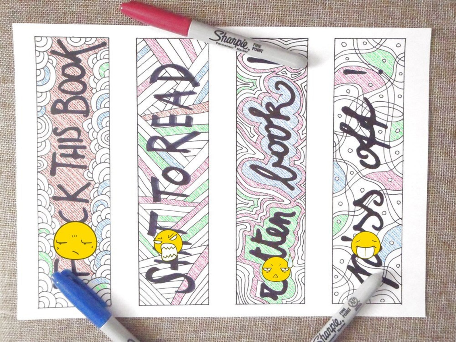 Swear Word Bookmarks Adult Coloring Book Sweary Page Mature | Etsy