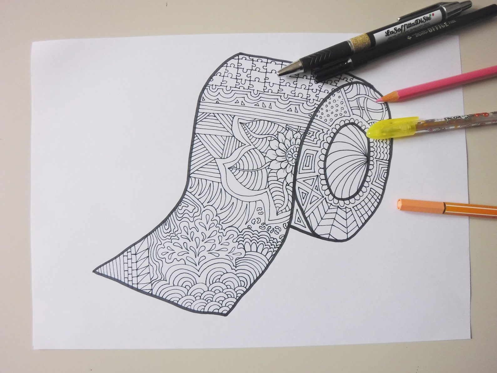 Toilet Paper Coloring Printable Page Digital Art Colouring - Etsy