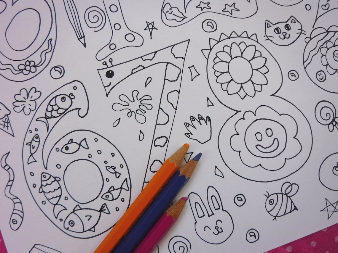 Numbers Kids Coloring Numbers Math Home Teaching Learn Kawaii - Etsy