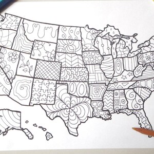 Coloring Map Usa United States America Book Planner Journal Kids Adults ...