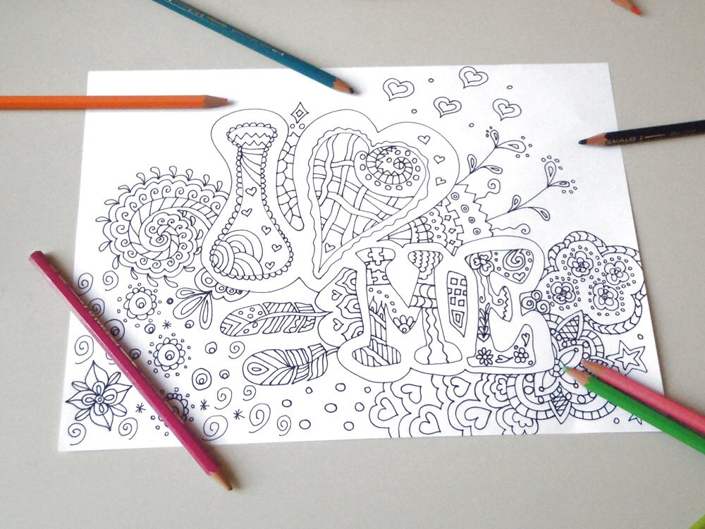 Adult Coloring Page Kids I Love Me - Etsy