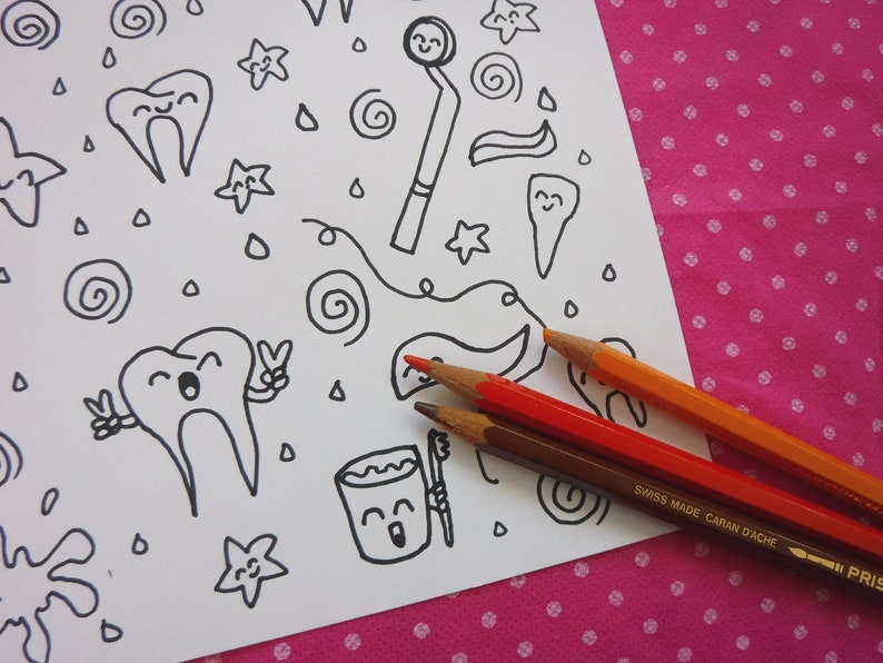 Teeth Tooth Fairy Dentist Kawaii Chibi Kids Coloring Kawaii - Etsy