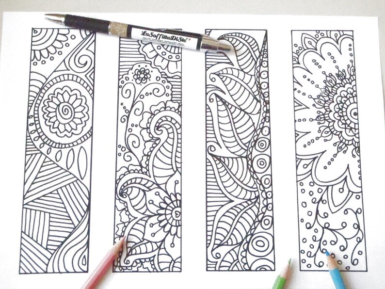 Bookmark Doodle Henna Coloring Tattoo Page Markers Printable | Etsy