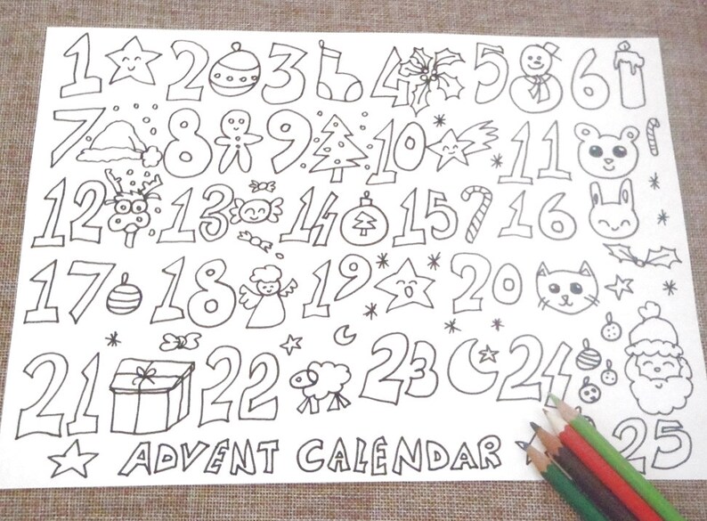 Advent Calendar to Color Christmas Kids Xmas Coloring - Etsy