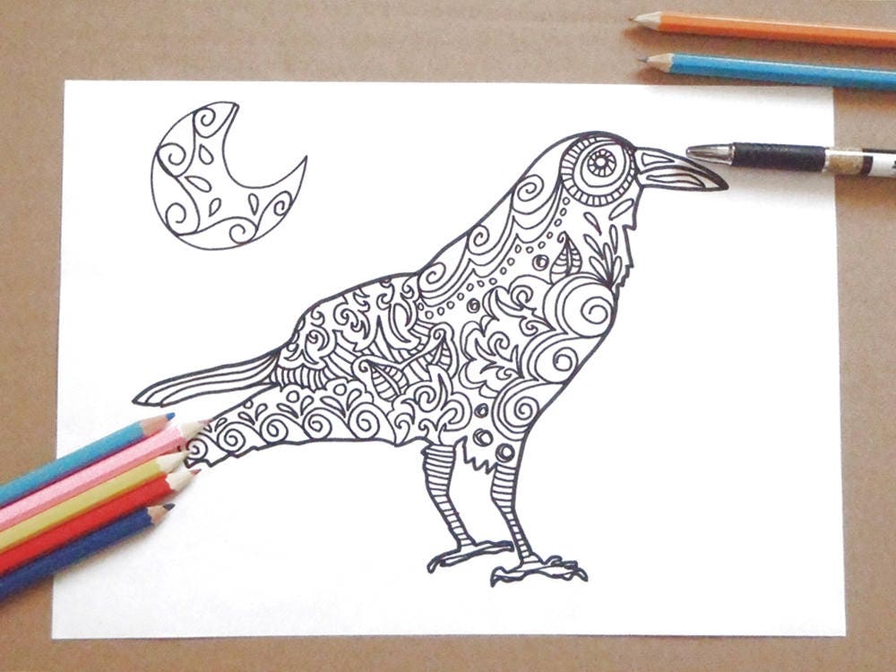 Halloween Raven Coloring Page the Crow Adults Horror Goth Download ...