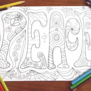 Peace Coloring Book Adults Kids Zentangle Relax Peace Colouring Doodle ...