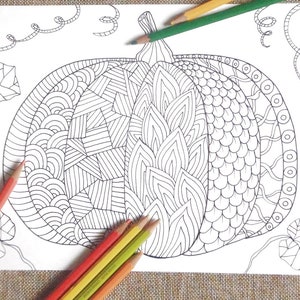 Pumpkin Coloring Page Adult Halloween Fall Autumn Colouring Doodle ...