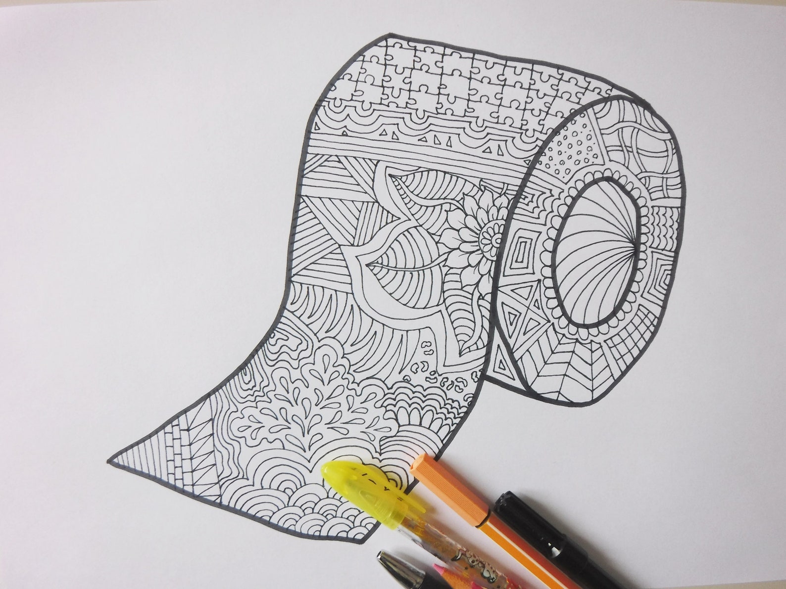 Toilet Paper Coloring Printable Page Digital Art Colouring - Etsy