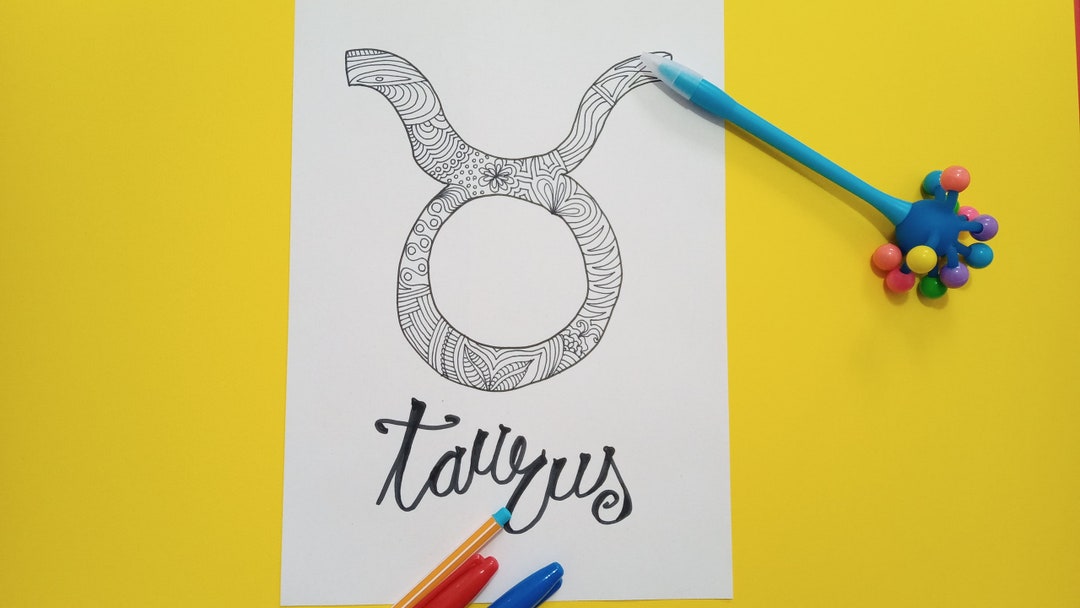 Taurus Colouring Page Coloring Horoscope Symbol Adult Coloring Book ...
