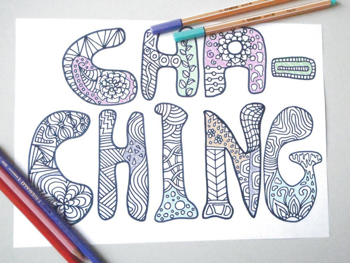 Cha ching DOWNLOAD etsy sales notification coloring book page | Etsy